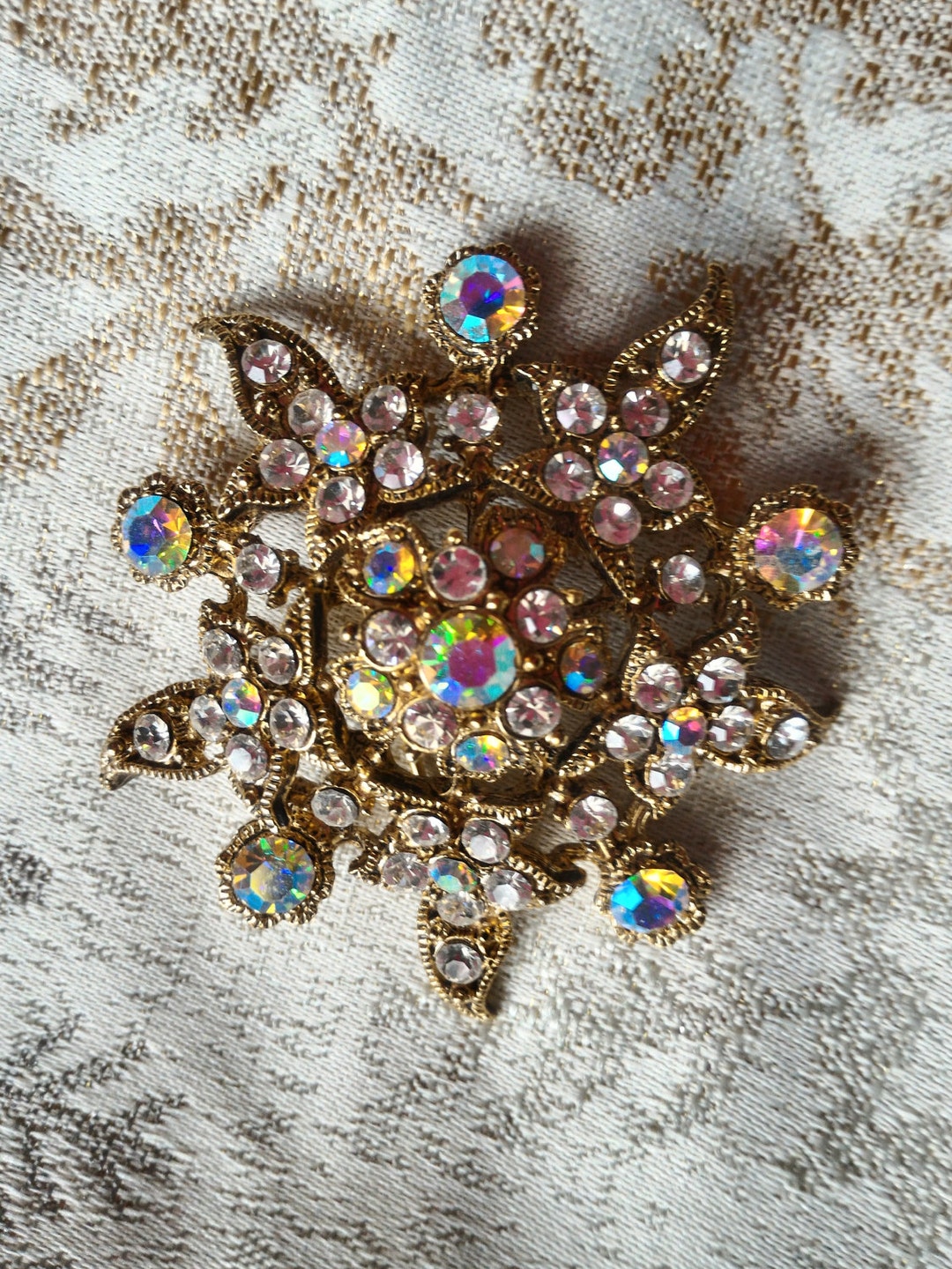 Vintage Iridescent Rhinestone Starburst Pin Pendant: 1950s Convertible ...