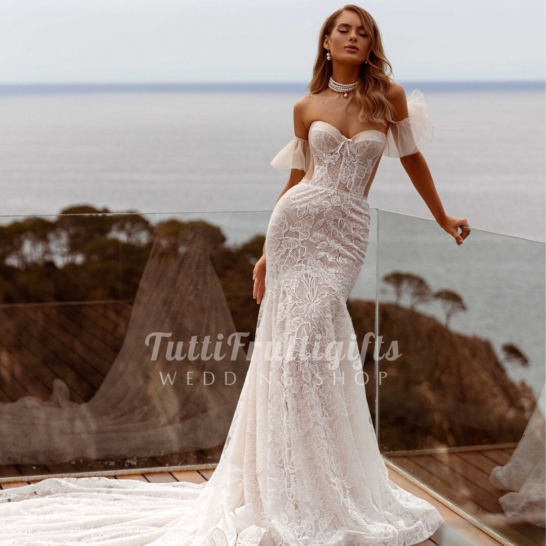 Bohemian Lace Corset Mermaid Wedding Gown ,glamorous Luxury Lace ...