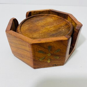 Vintage Wooden Coaster and Caddy Set Made in India Boho Decor - Etsy