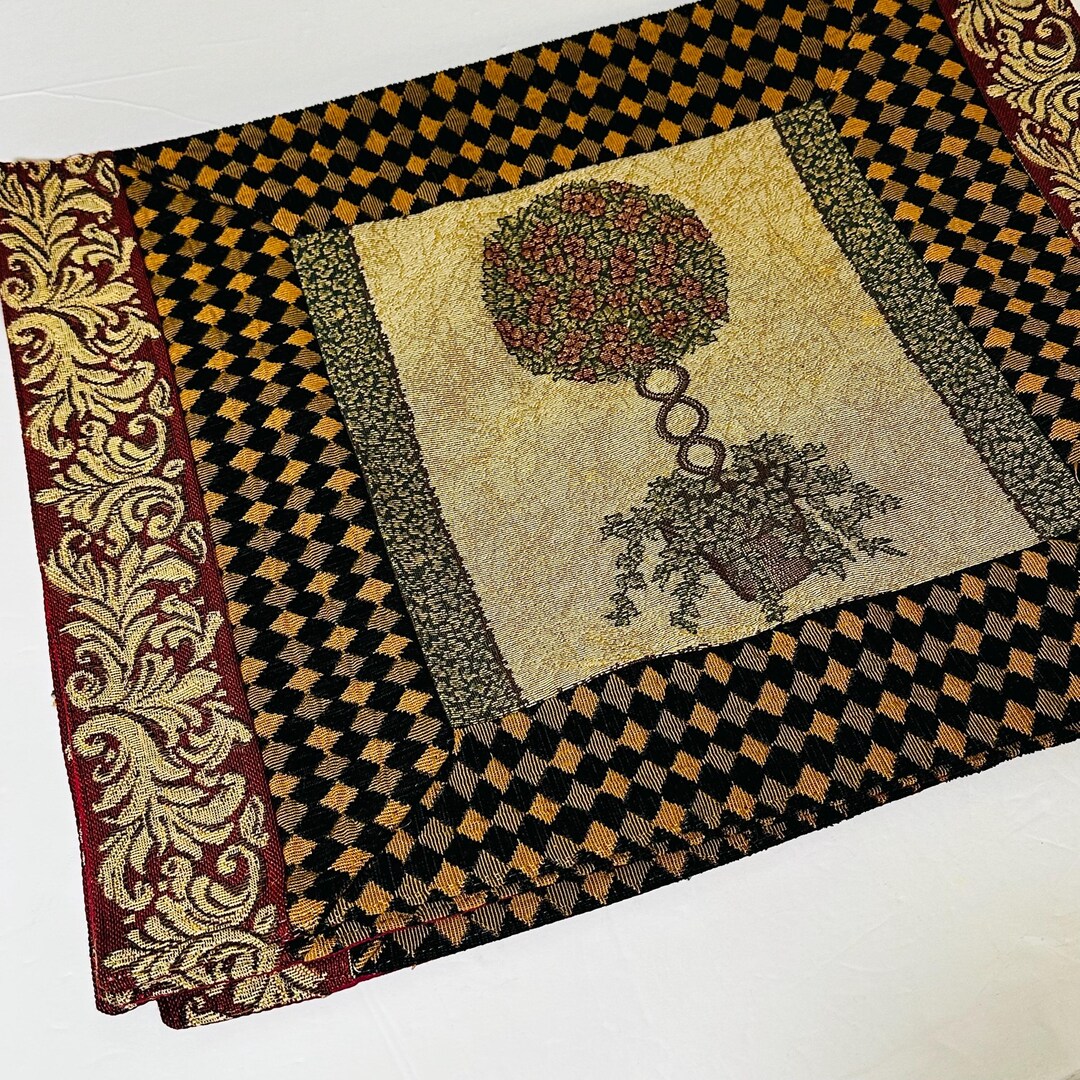 Vintage Checkered Pattern Topiary Design Traditional Placemats - Etsy
