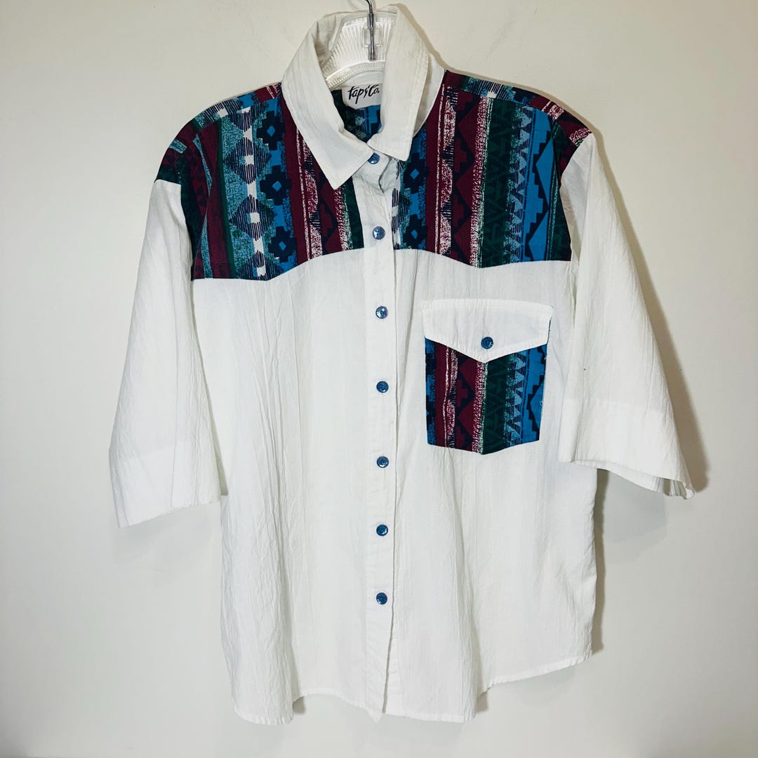 Vintage Southwestern Punchy Short Sleeved Women’s Blouse Medium - Etsy
