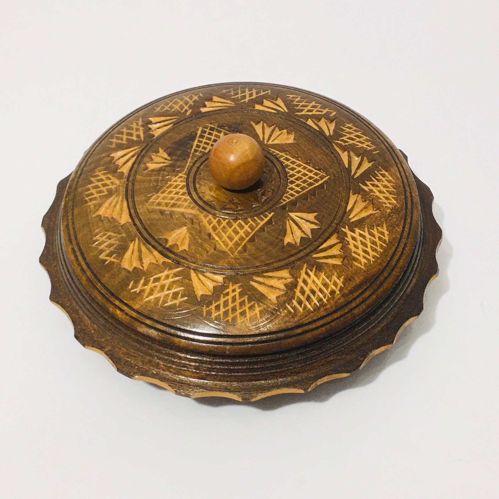 Vintage Carved Wooden Trinket Bowl with Lid Boho Altar Tribal | Etsy