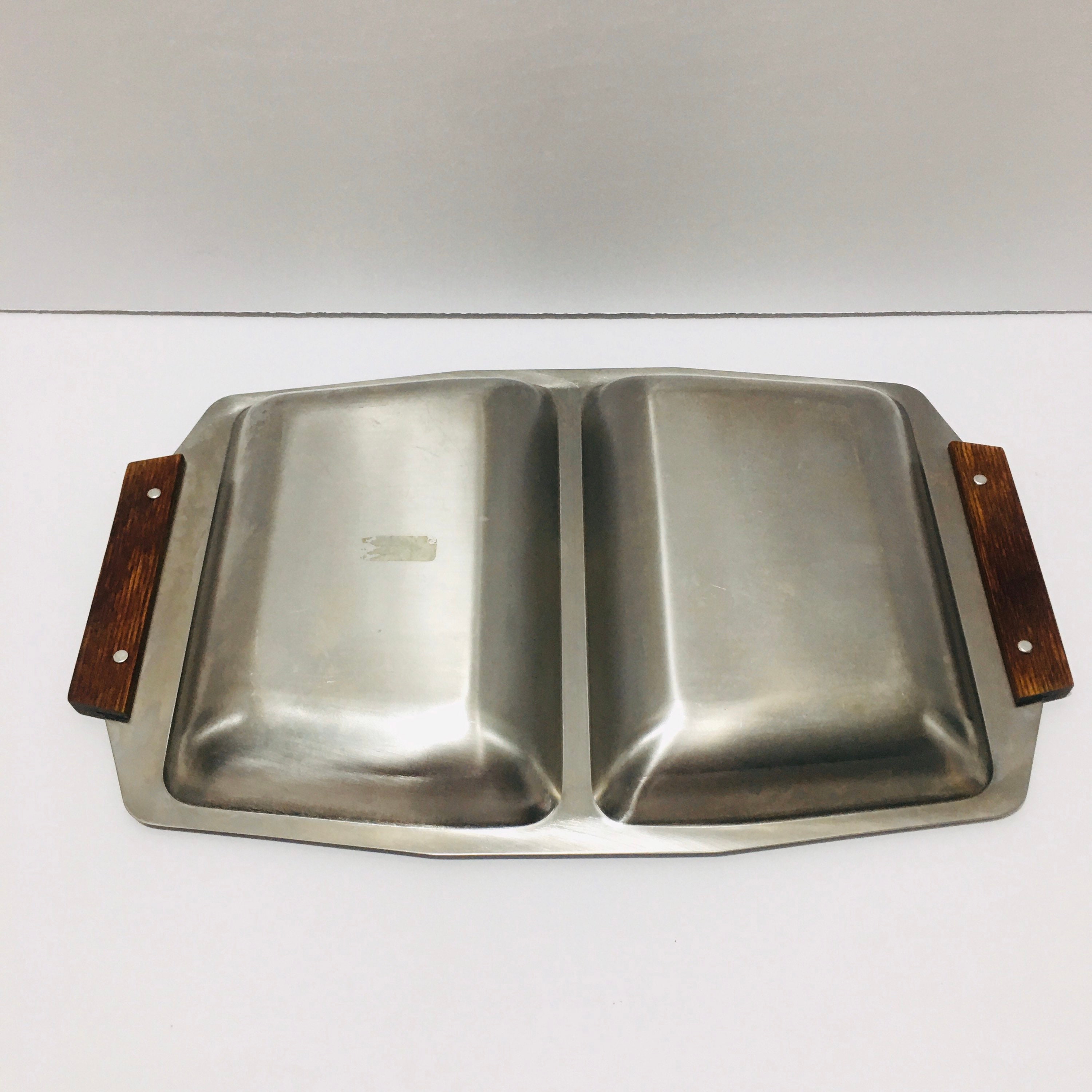 Vintage MCM Mid Century Modern Metal Divided Tray Wooden Handles - Etsy
