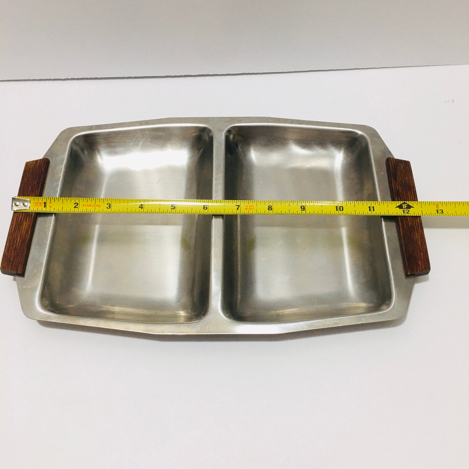 Vintage MCM Mid Century Modern Metal Divided Tray Wooden Handles - Etsy