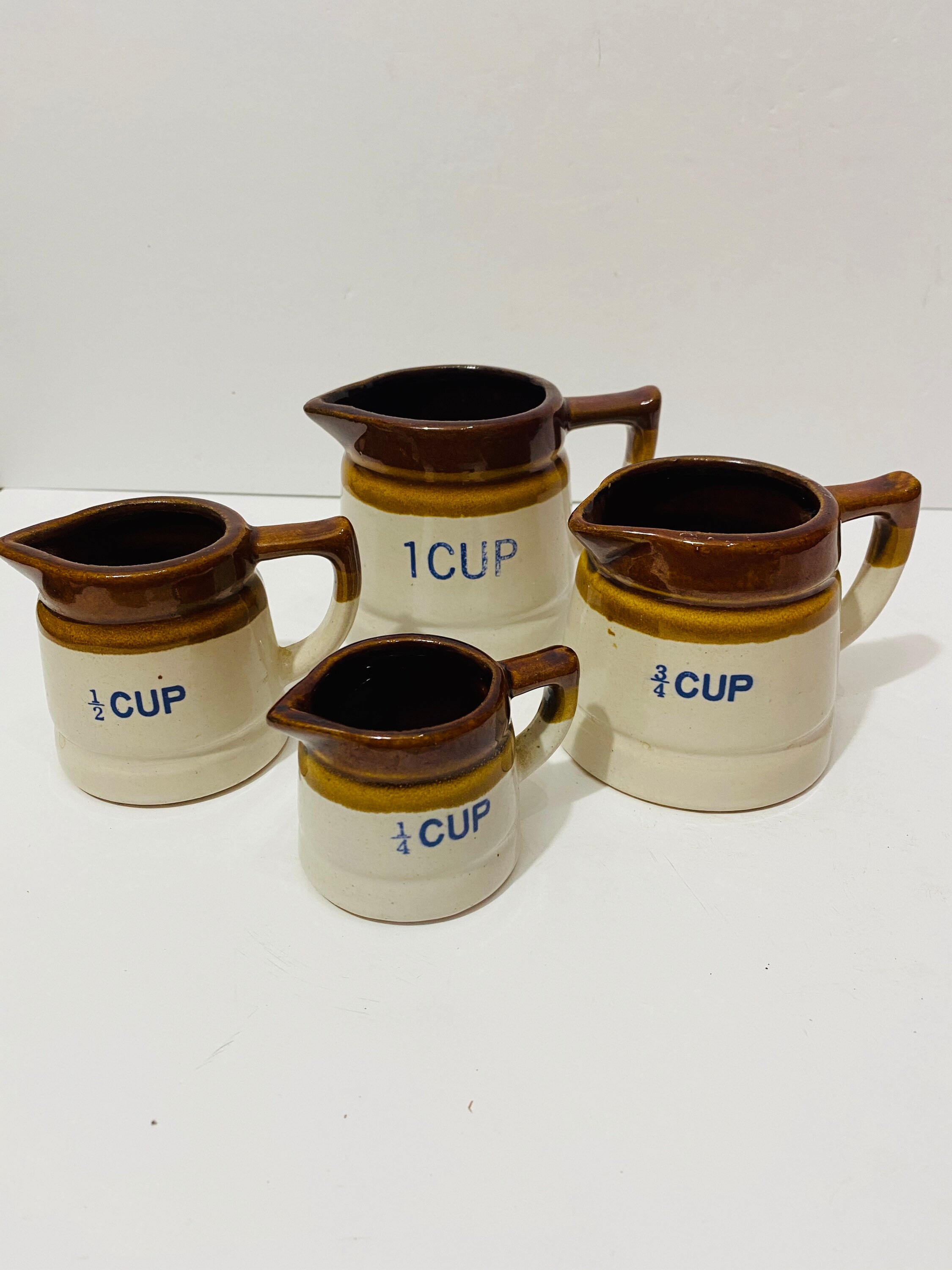 Unique 4 Pc Ceramic Brown Pottery Measuring Cup Spoon Set | Etsy