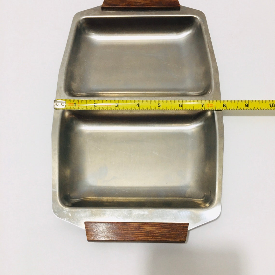 Vintage MCM Mid Century Modern Metal Divided Tray Wooden Handles - Etsy
