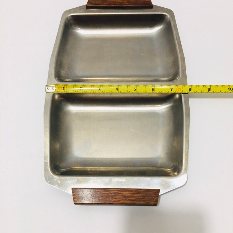 Vintage MCM Mid Century Modern Metal Divided Tray Wooden Handles - Etsy