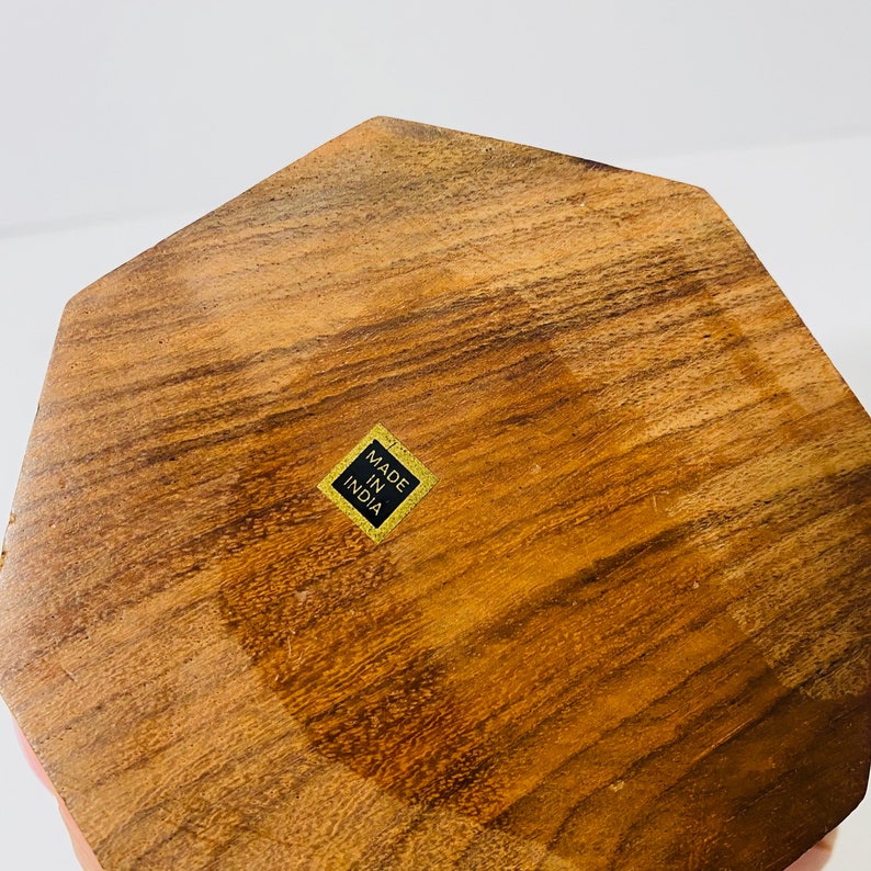 Vintage Wooden Coaster and Caddy Set Made in India Boho Decor - Etsy