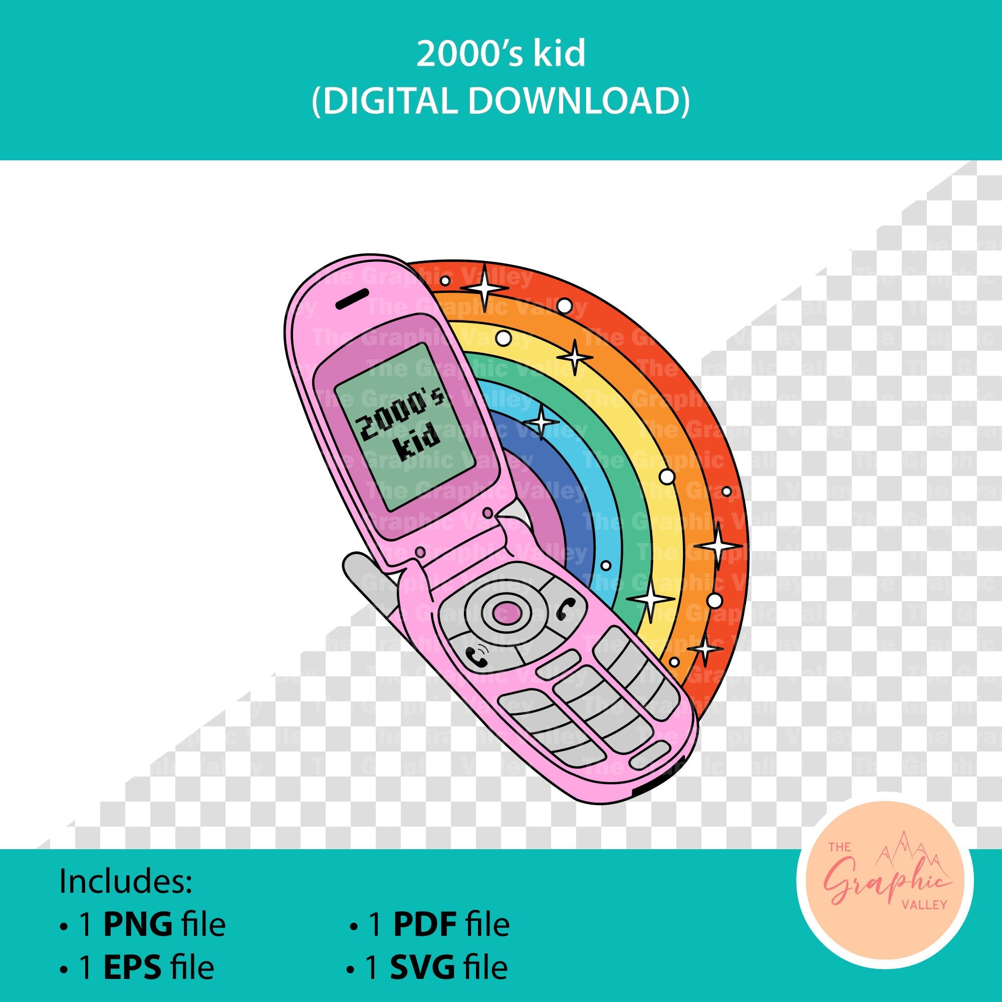2000's Kid SVG, Retro Nostalgia Pink Flip Phone for People Born in the ...
