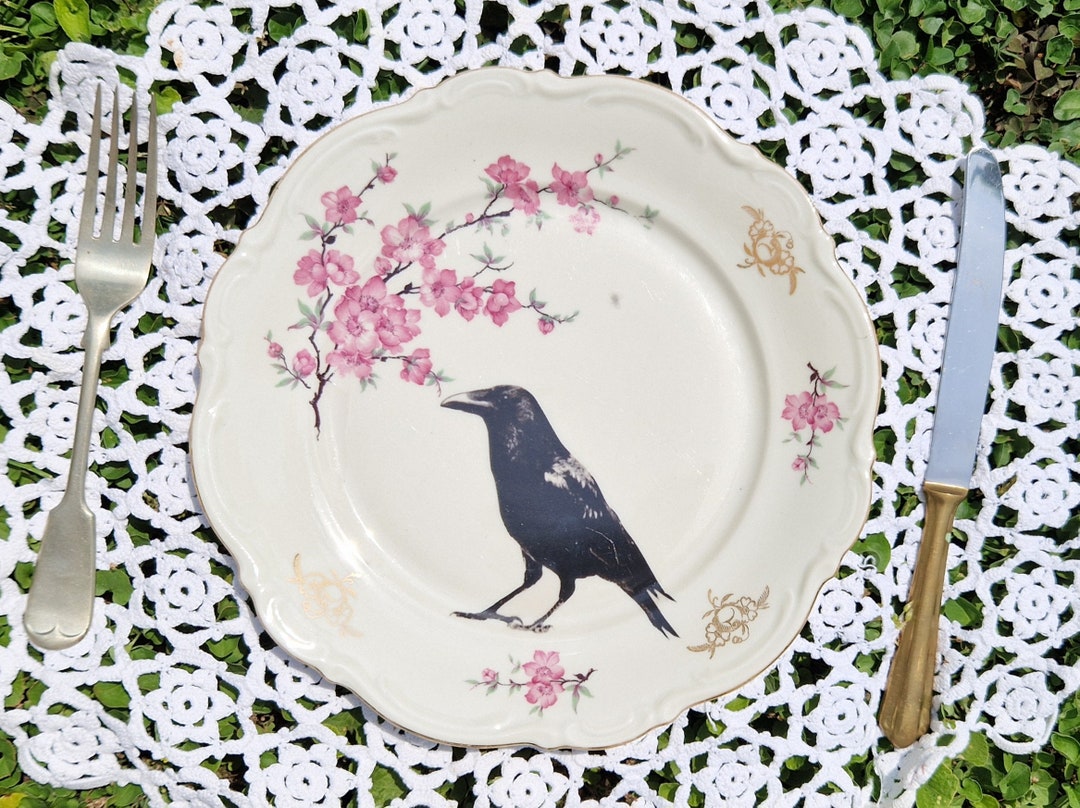 Crow Raven on Vintage Dinner Plate - Etsy