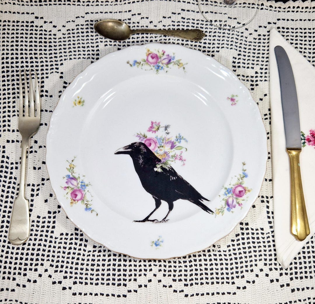Crow Raven on Vintage Dinner Plate - Etsy