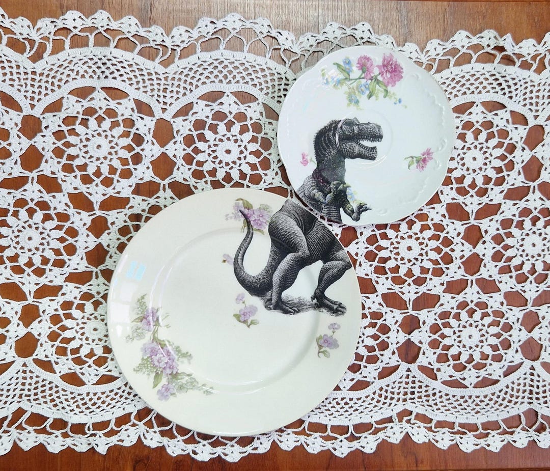 T-rex Dinosaur Set Mismatch Vintage Small Plates Limoges - Etsy