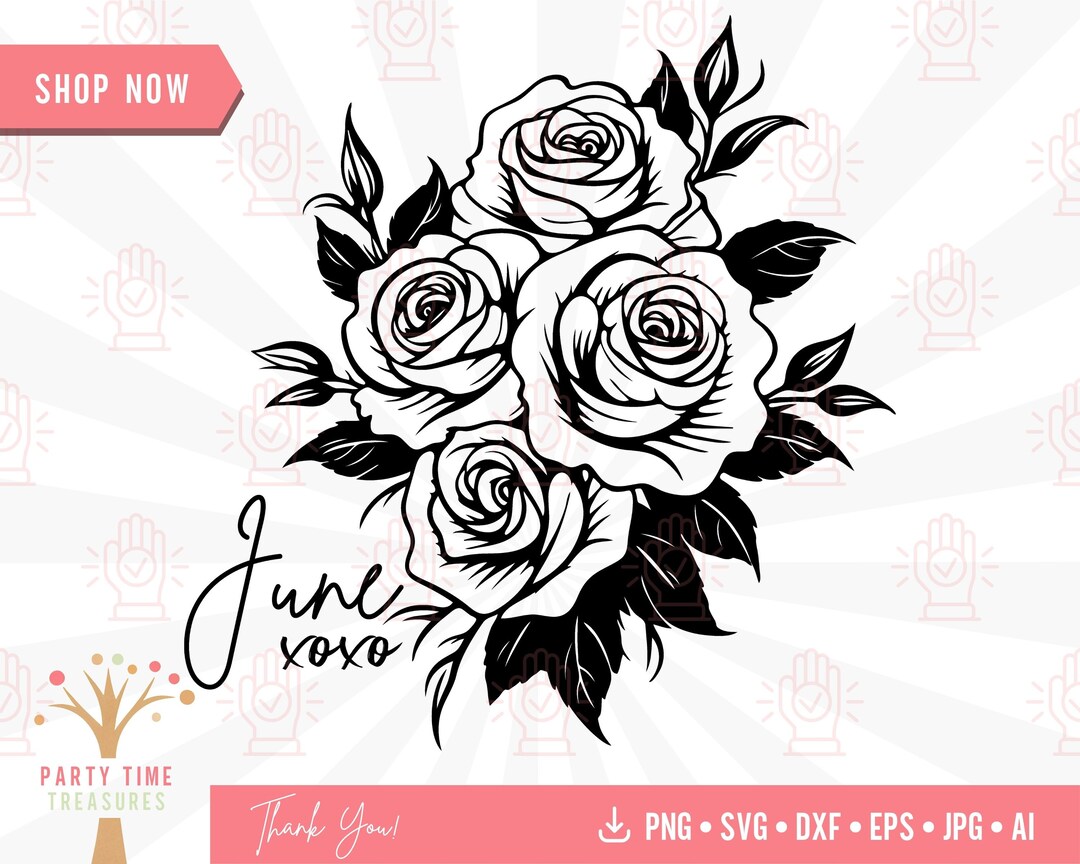 Birthflower Rose Svg, June Birth Month Flowers Png, Botanical Tattoo ...