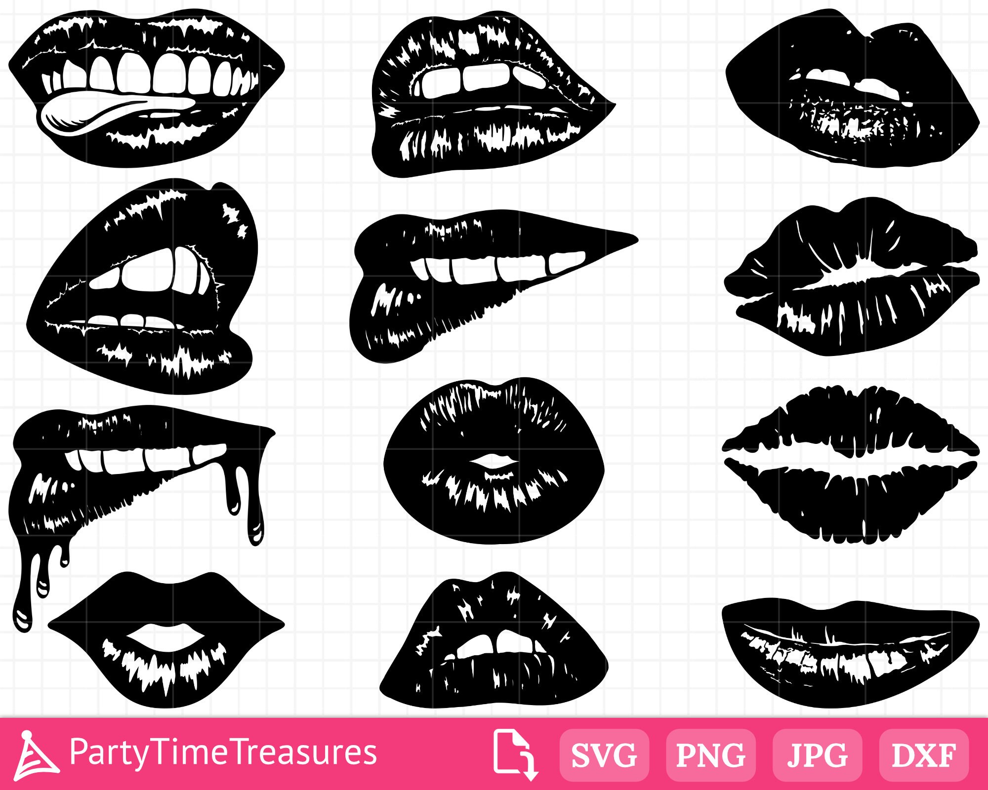 Lips Svg Bundle, Dripping Lips, Biting Lips, Mouth and Tongue Svg ...