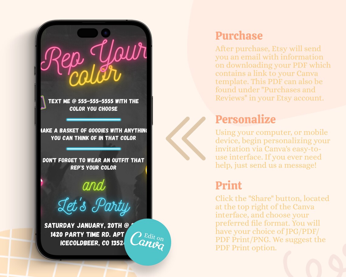 Color Party Invitation, Tiktok Party Challenge, Adult Color Theme Party ...