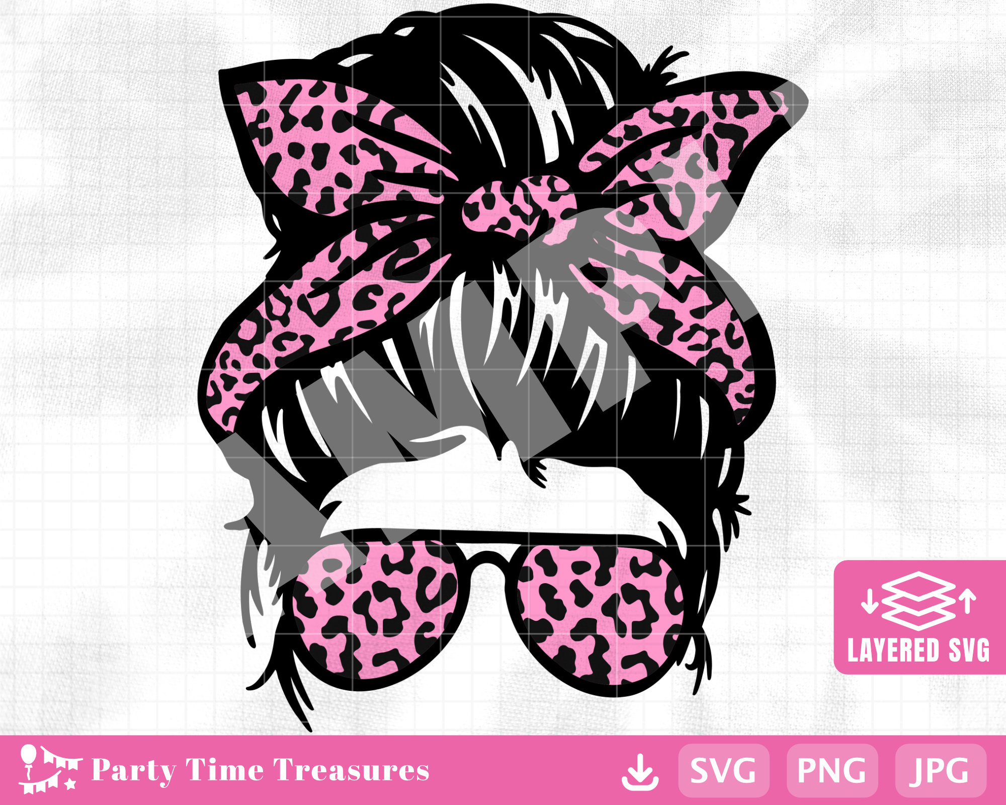 Messy Bun Svg Layered Leopard Print Messy Bun Mom Life Svg Etsy