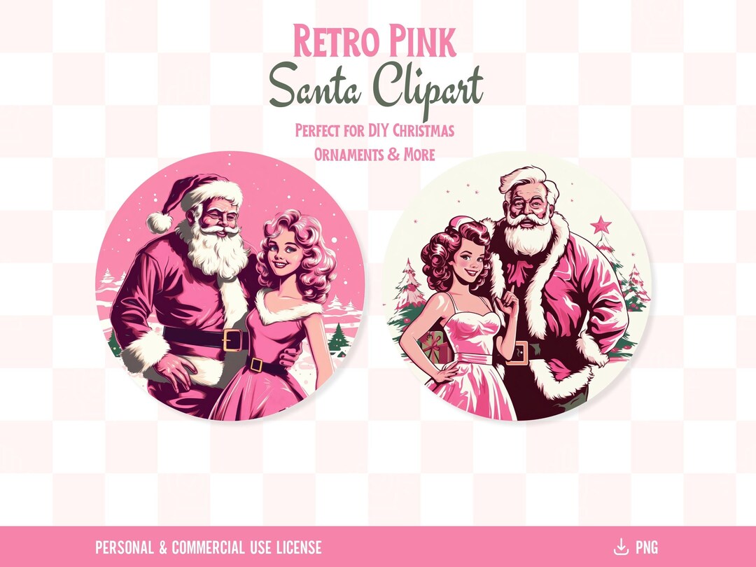 Retro Pink Santa Png Clipart, Vintage Pink Christmas Sublimation ...