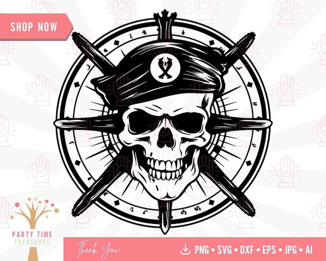 Nautical Pirate Skull Compass Svg, Compass Rose Clipart, Pirate Cut ...