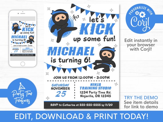Ninja Birthday Invitation Ninja Invitation Boy Ninja | Etsy