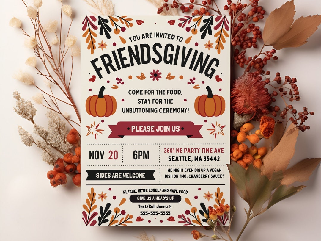 Funny Friendsgiving Invitation for Thanksgiving Party, Casual Friends ...