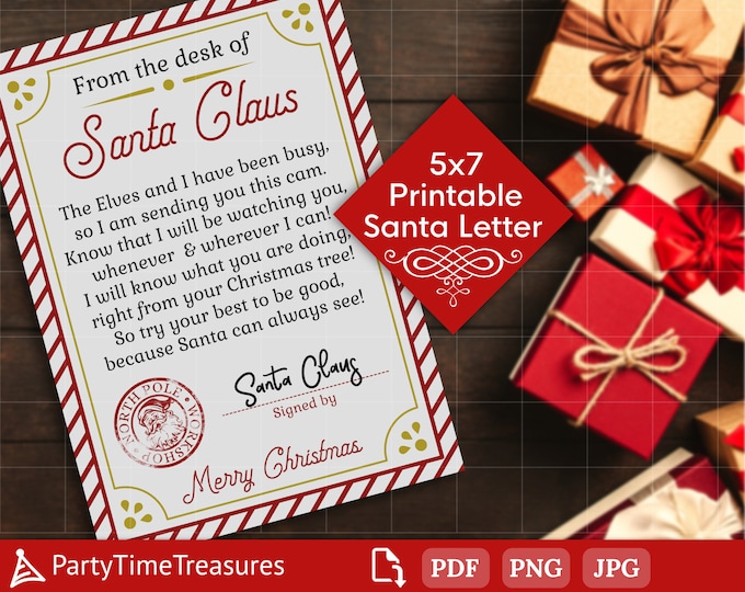 Santa Cam Letter, Instant Download, Printable Santa Letter, Santa Claus ...