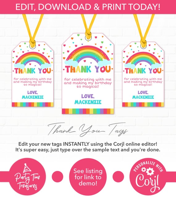Rainbow Favor Tags Rainbow Thank You Tag Rainbow Birthday | Etsy