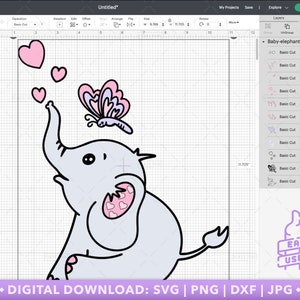 Cute Elephant SVG, Baby Elephant Clipart Cut File Baby Shower Elephant ...