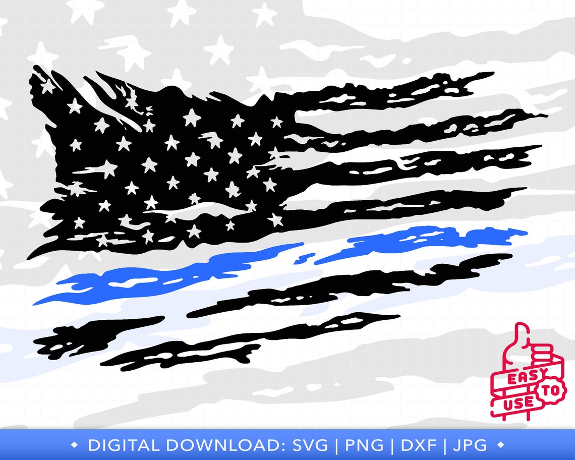 Thin Blue Line SVG Distressed American Flag Cut File for - Etsy