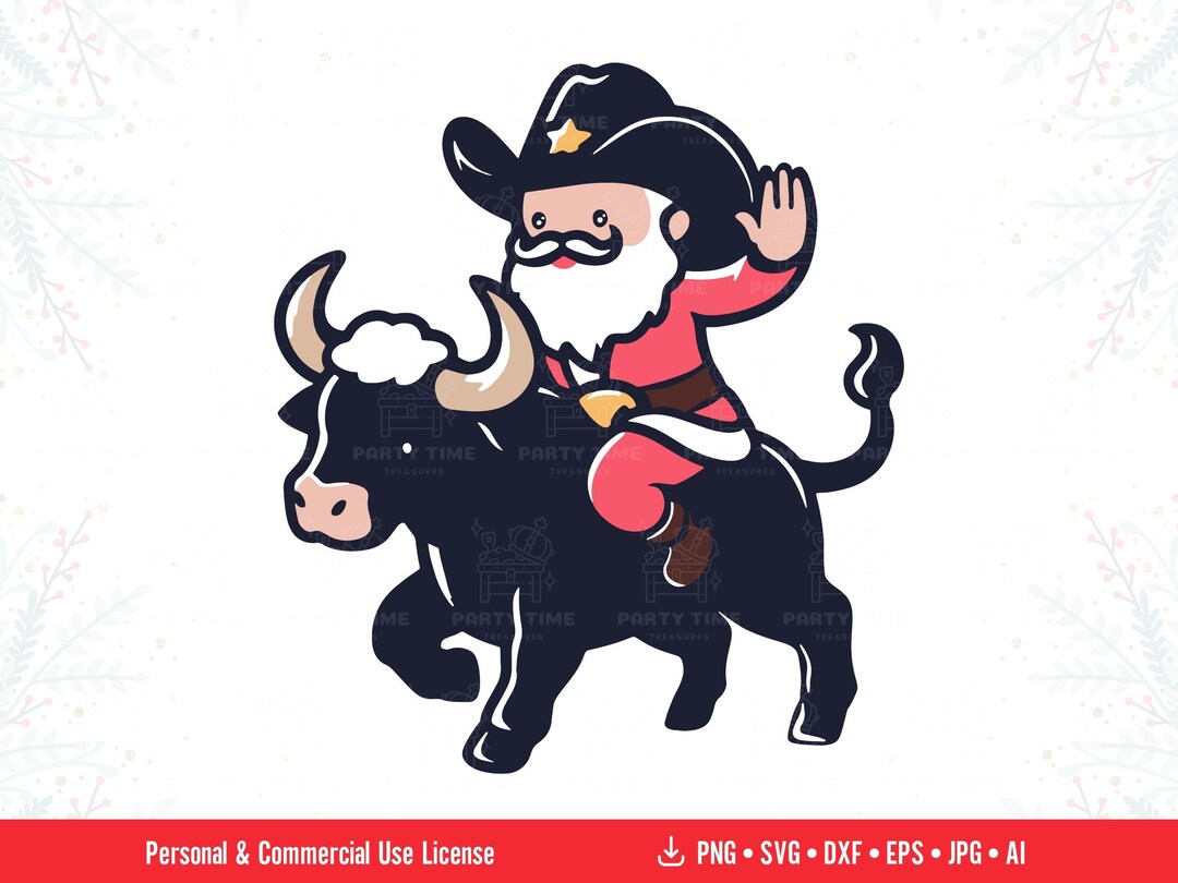 Rodeo Cowboy Santa SVG Western Christmas Cut File, Bull Riding Santa ...