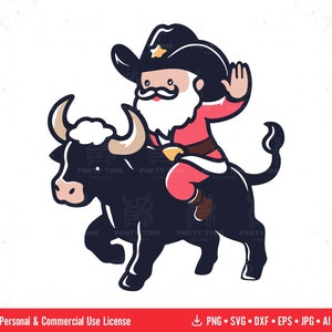 Rodeo Cowboy Santa SVG Western Christmas Cut File, Bull Riding Santa ...