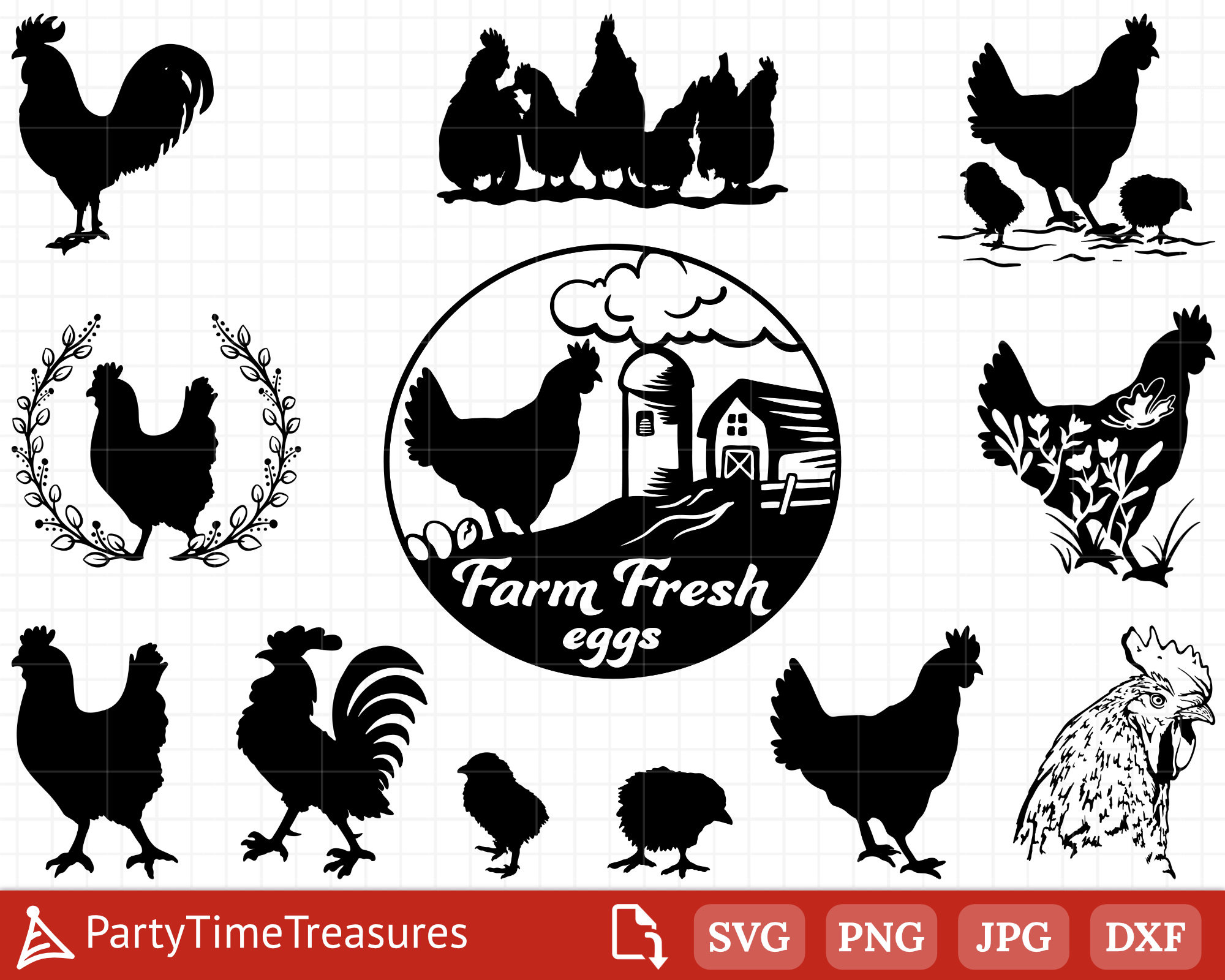 Chicken Svg Bundle, Farmhouse Svg, Rooster Svg, Chicken Clipart, Farm ...