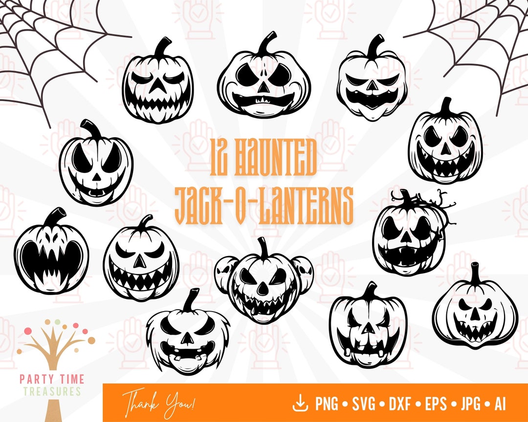 12 Jack O Lantern Svg Bundle, Scary Halloween Pumpkin Face Cut Files ...