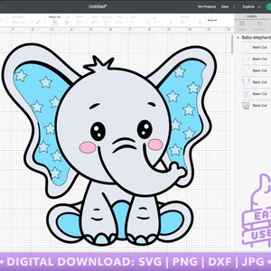 Cute Elephant SVG, Baby Elephant Cut File Baby Shower Elephant Clipart ...