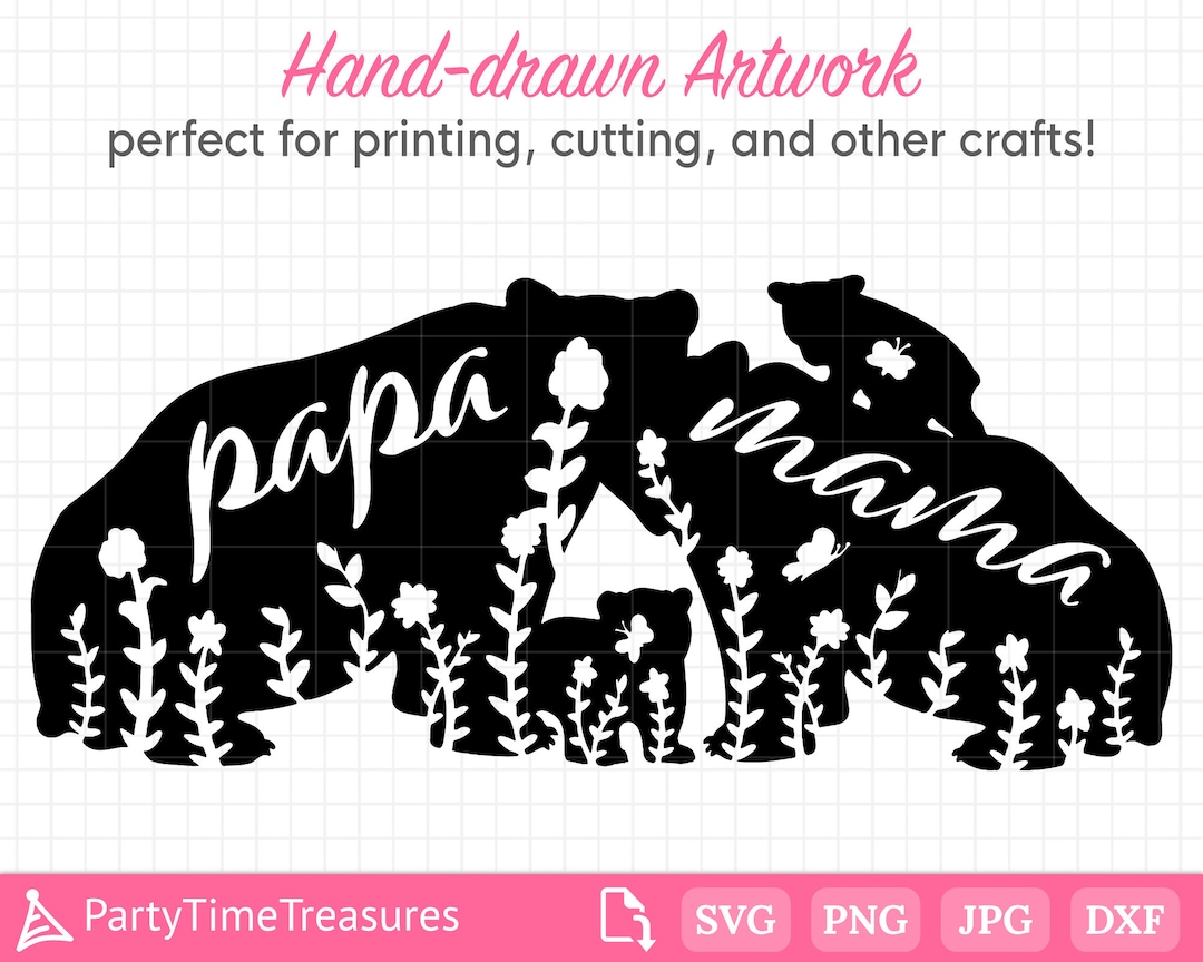 Bear Family SVG With Two Bear Cubs, Mama Bear Svg, Papa Bear Svg, Mommy ...