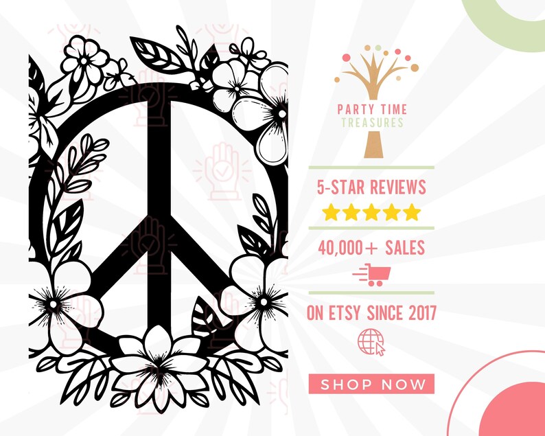 Floral Peace Sign Svg, Boho Hippie Wildflower World Peace Symbol Cut ...