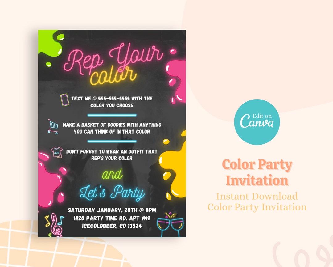 Color Party Invitation, Tiktok Party Challenge, Adult Color Theme Party ...