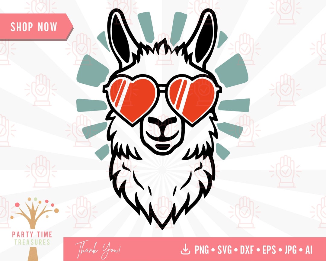 Cute Retro Llama With Heart Sunglasses Svg, Llama Face Cut File, Alpaca ...
