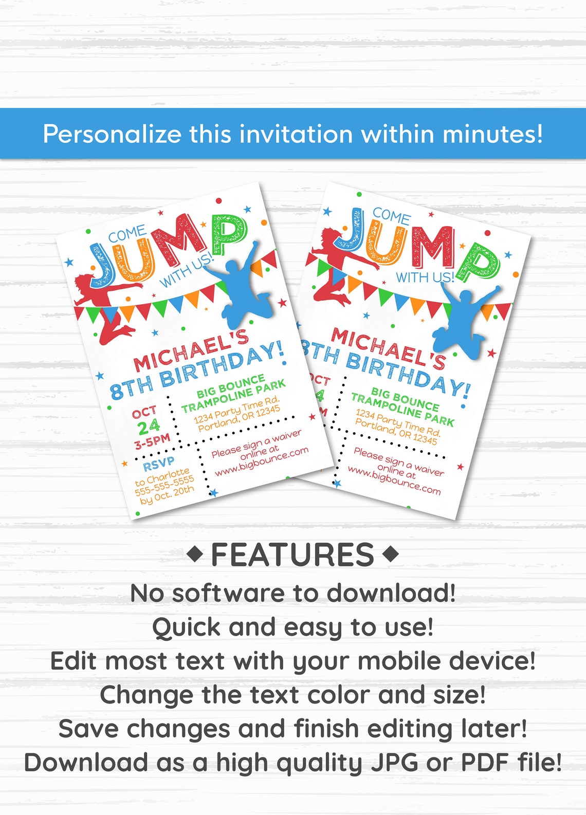Jump Invitation Trampoline Party Invitation Jump Birthday - Etsy