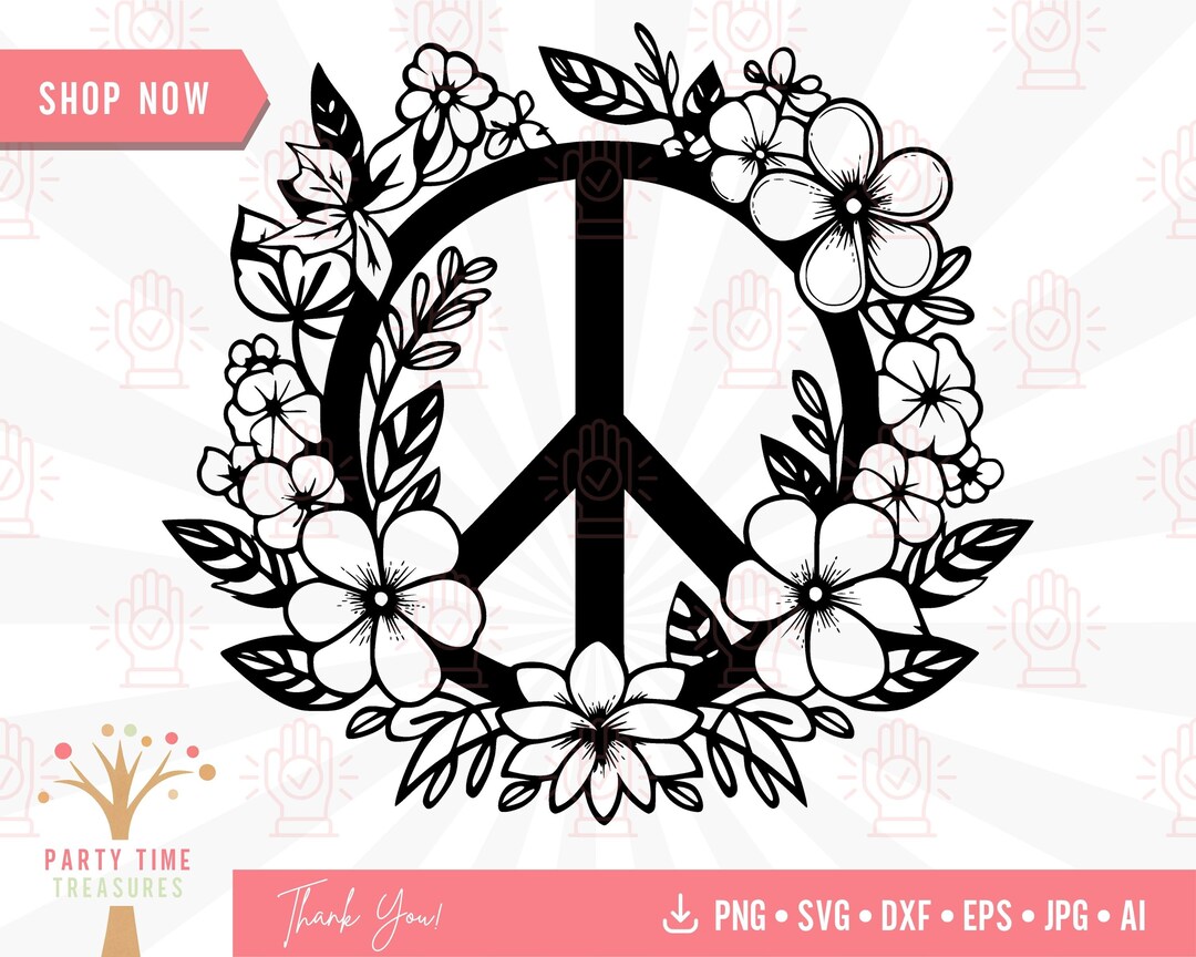 Floral Peace Sign Svg, Boho Hippie Wildflower World Peace Symbol Cut ...