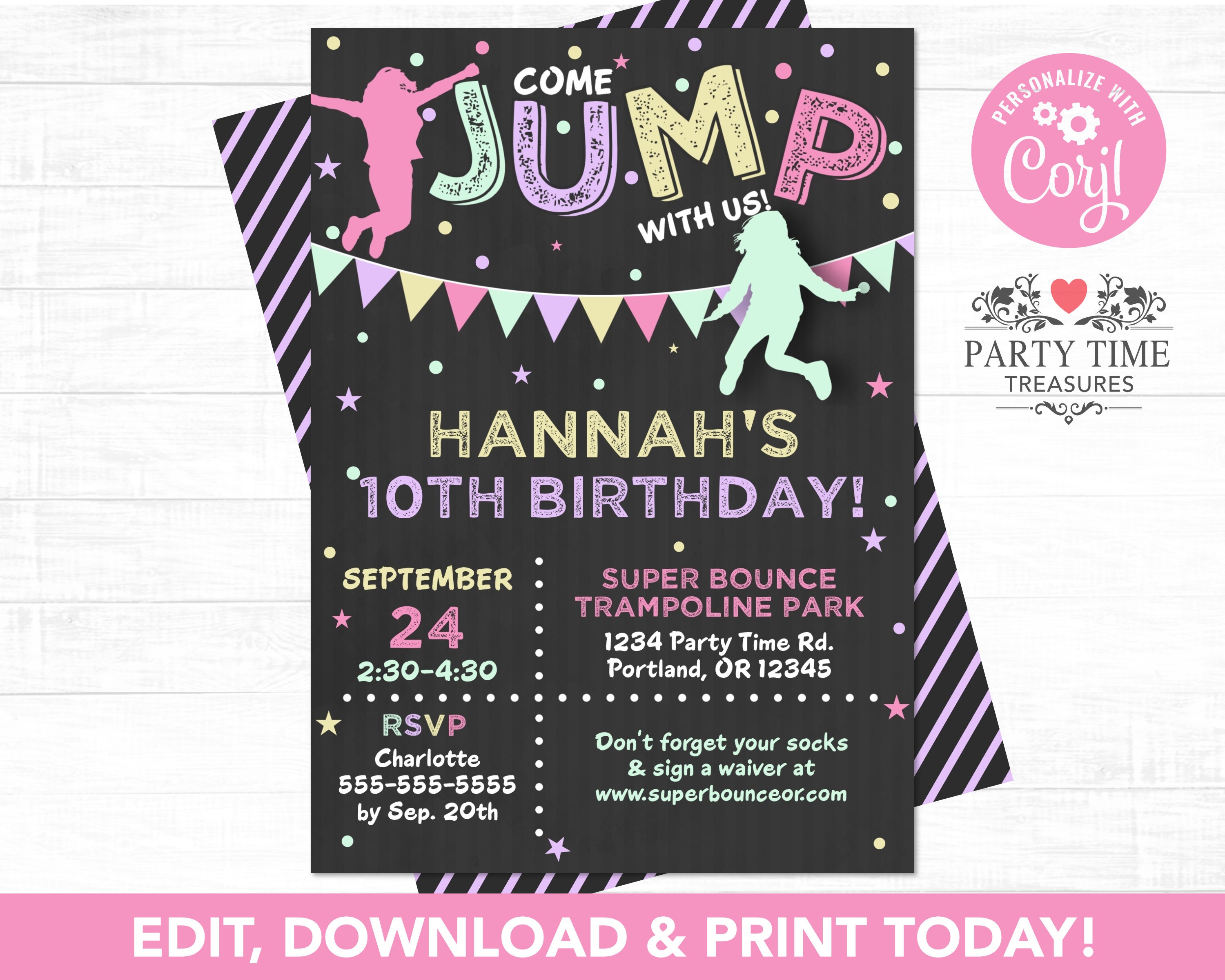 Jump Invitation for Girls Trampoline Birthday Invitation - Etsy