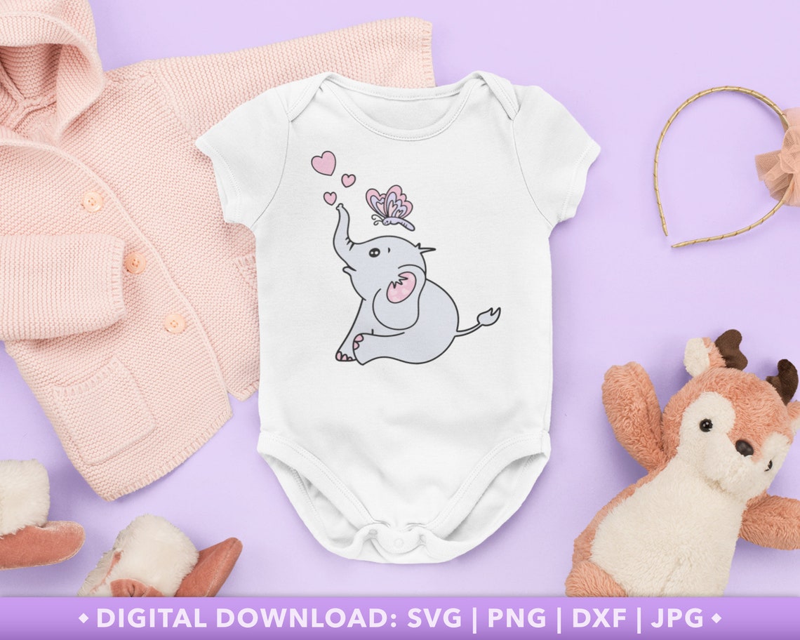 Cute Elephant SVG, Baby Elephant Clipart Cut File Baby Shower Elephant ...