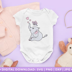 Cute Elephant SVG, Baby Elephant Clipart Cut File Baby Shower Elephant ...