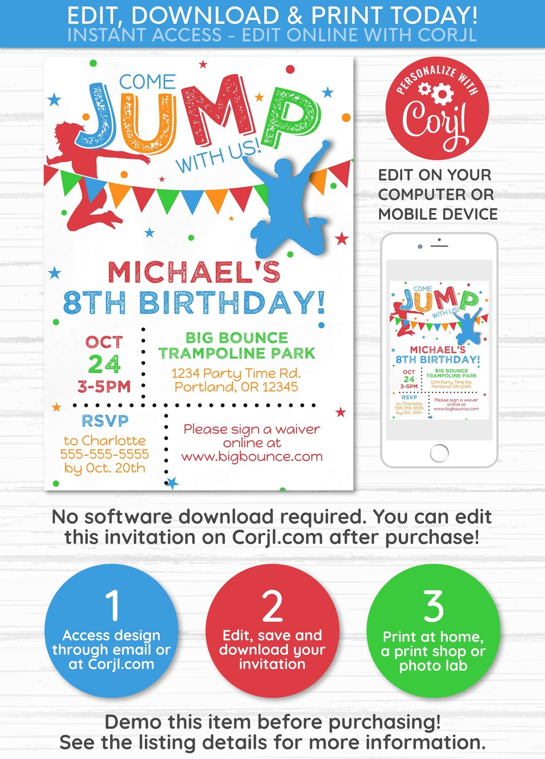 Jump Invitation - Trampoline Party Invitation - Jump Birthday ...