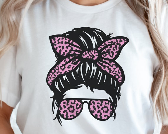 Messy Bun Svg Layered Leopard Print Messy Bun Mom Life Svg Etsy