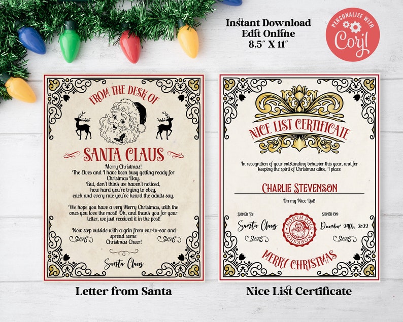 Letter From Santa Template And Nice List Certificate Etsy