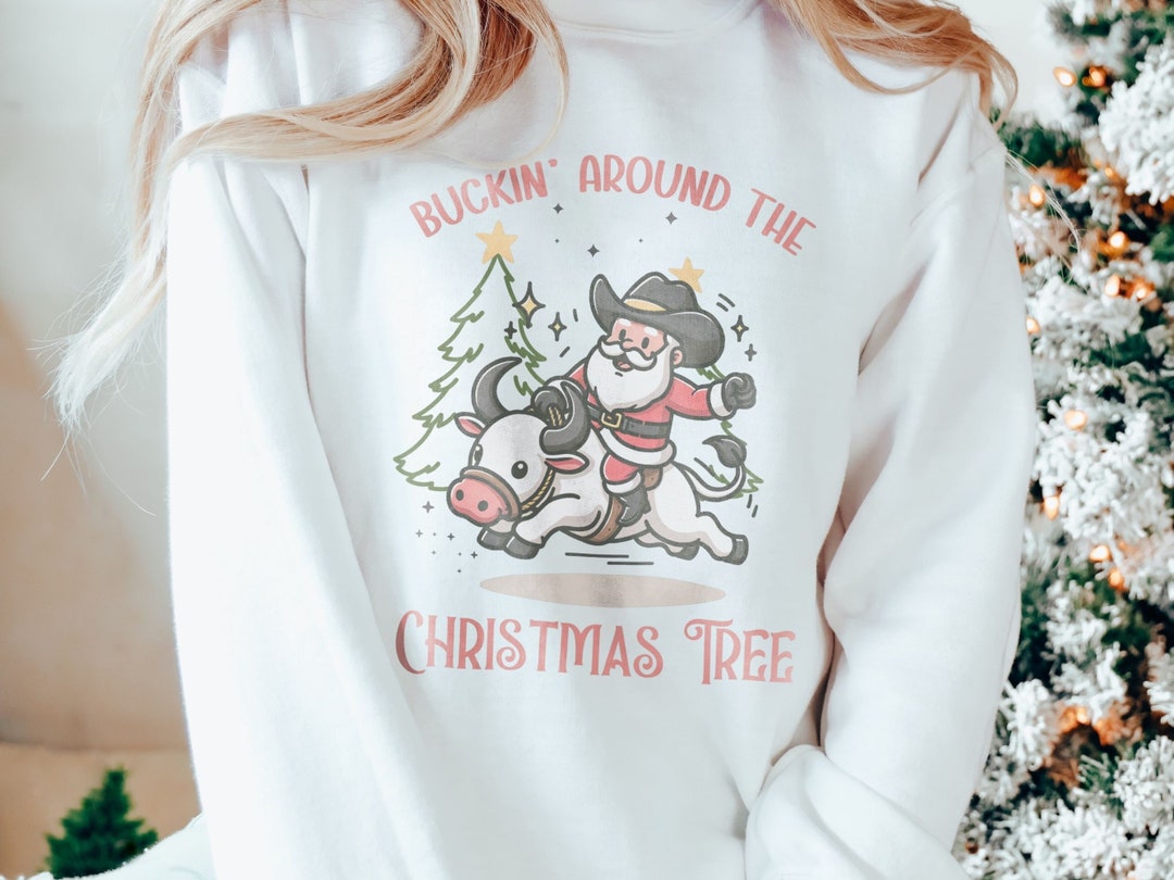 Buckin' Around the Christmas Tree Rodeo Cowboy Santa Claus PNG Clipart ...