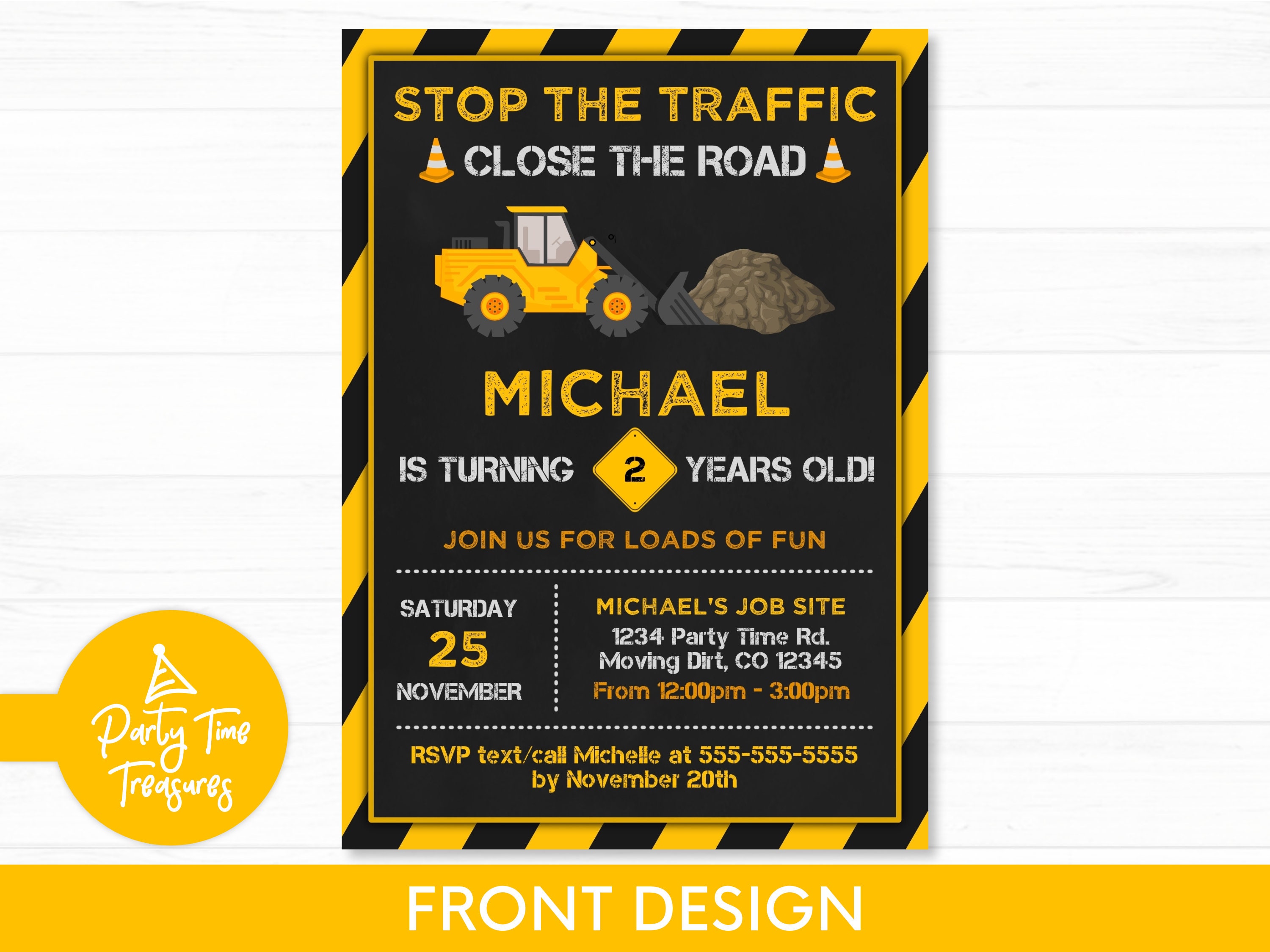 Under Construction Birthday Party Invitation Invites PT1075 | Etsy