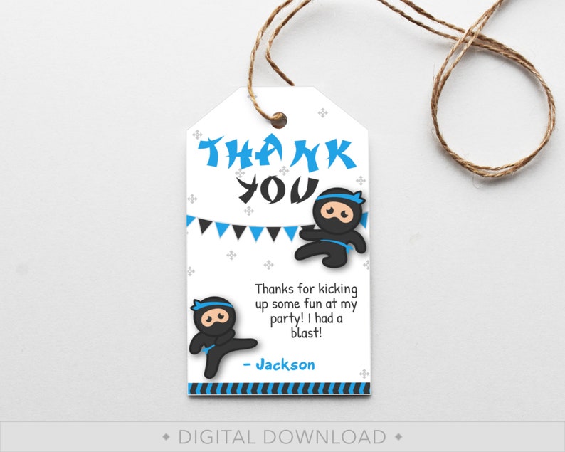 Ninja Birthday Thank You Tags, Editable Thank You Tags for Ninja ...