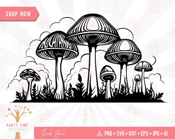 Row of Mushrooms Svg Bundle Mushroom Svg, Fungi Clipart, Cute Mushroom ...