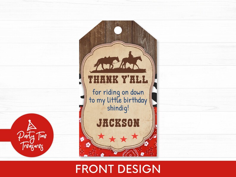 Cowboy Thank You Tag for Cowboy Themed Birthday Party Western - Etsy